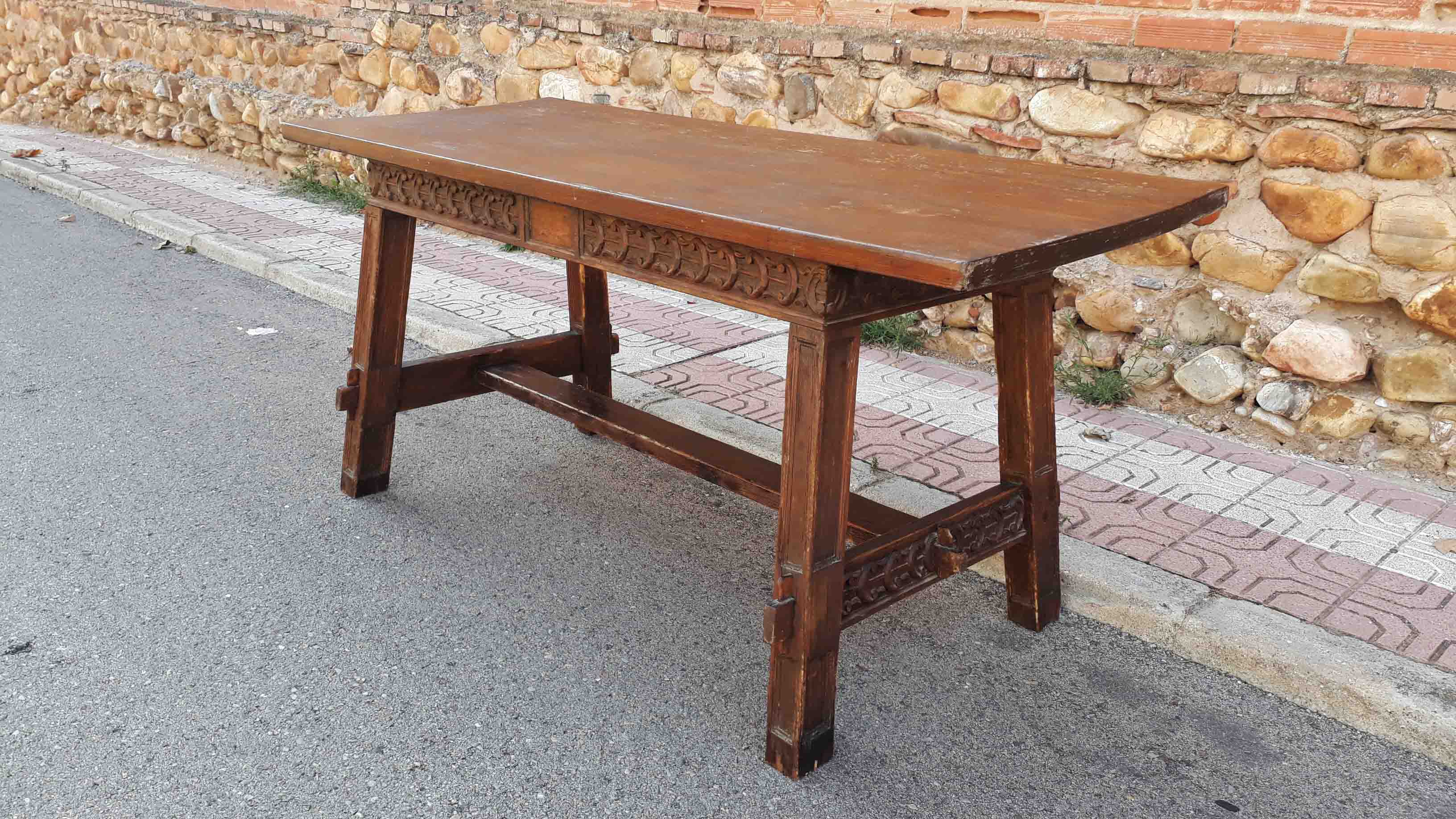 Mesa de comedor antigua 171 cm largo. Mesa de salón larga antigua ...